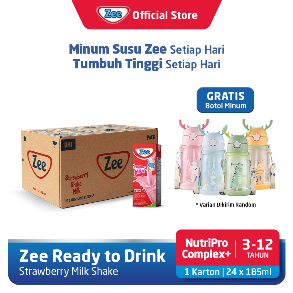 Jual Carton Box Zee UHT Strawberry Milk Shake 185ml FREE Botol Minum ...