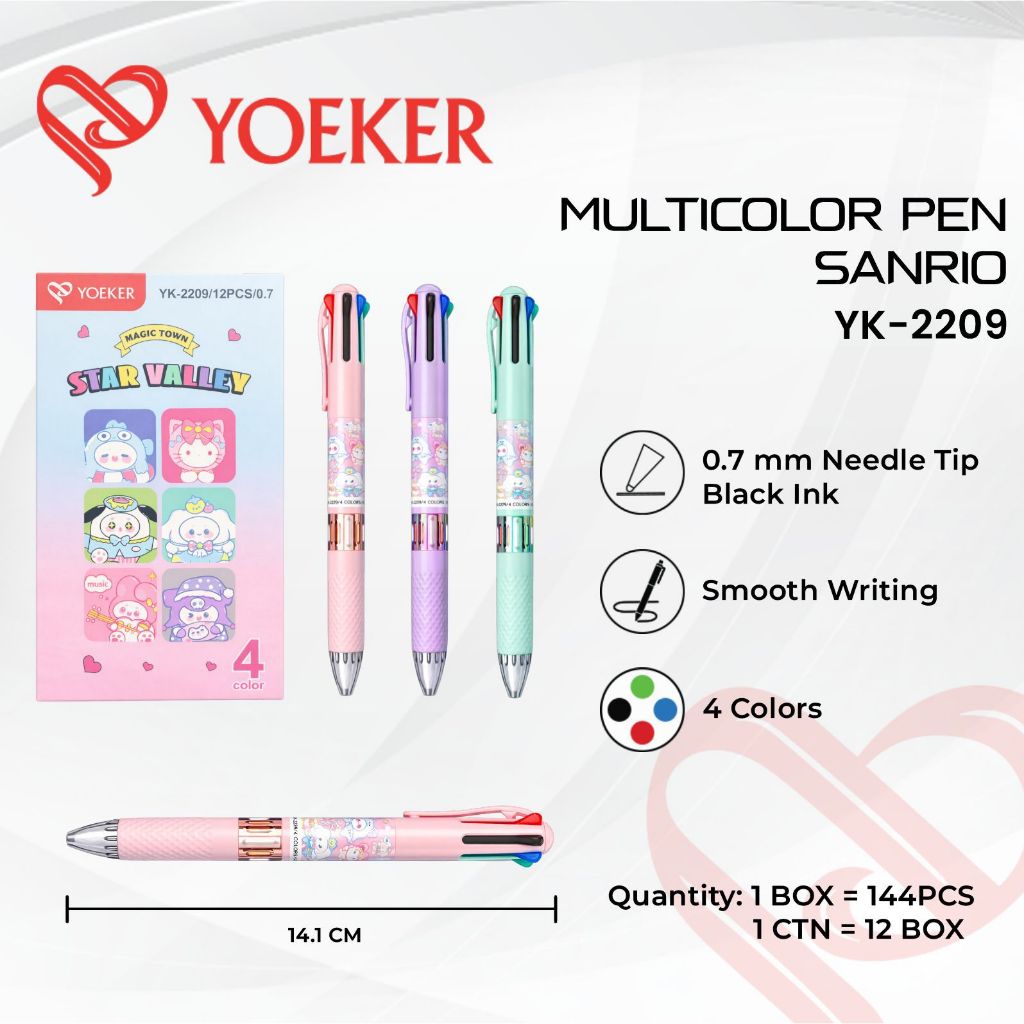 Jual (1 BOX) Pen 4 Warna Yoeker 4in1 Multicolor Pen 0.7mm Karakter ...