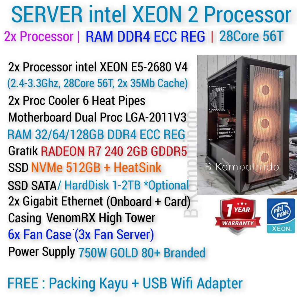 Jual Server Dual XEON 2 Processor 28Core 56Treads | RAM 64GB 128GB DDR4 ...