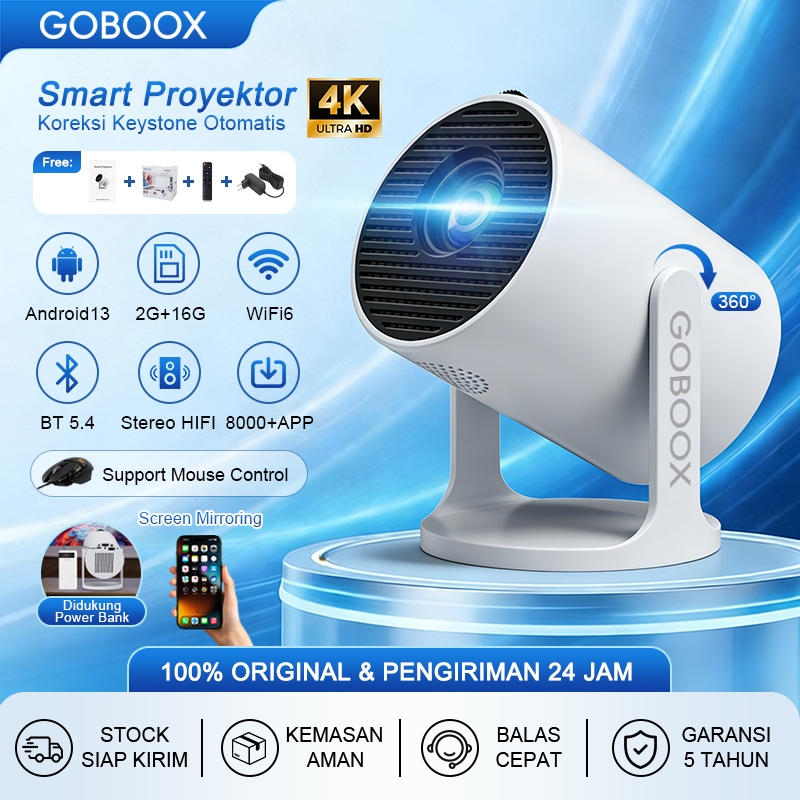 Jual GOBOOX Proyektor Android 13.0 4K Full HD 2G+16G WiFi6 Bluetooth 5. ...