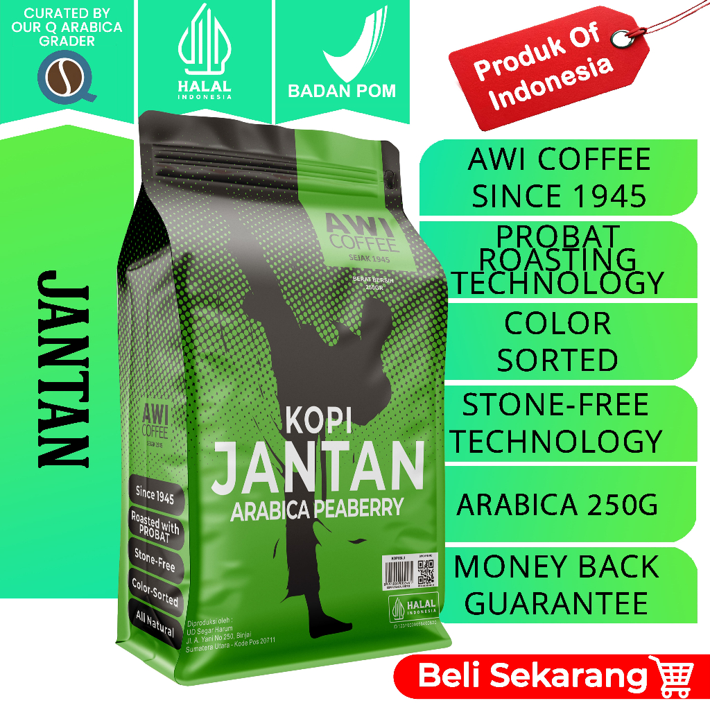 Jual Awi Coffee Jantan 250 Gr |Arabica Peaberry Roasted Bean | Biji ...