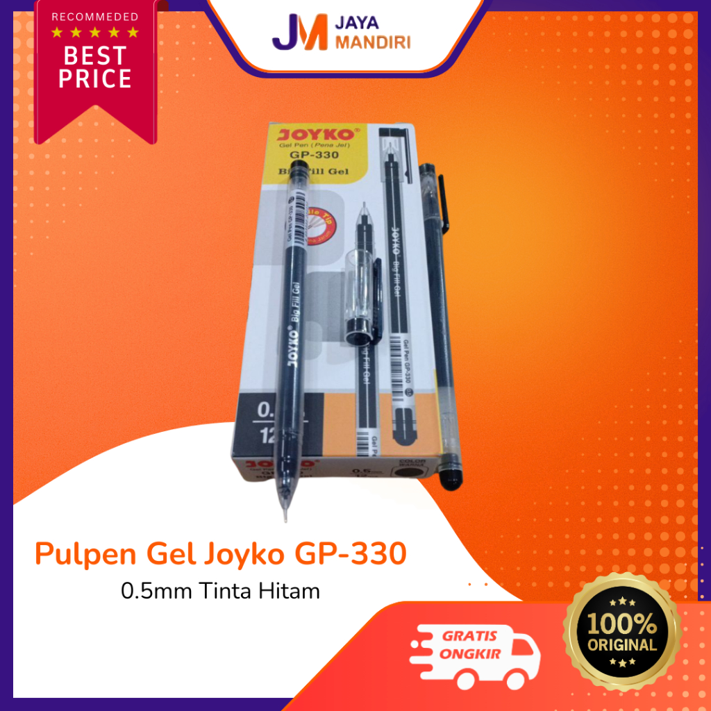 Jual Pulpen Gel Joyko GP-330 Big Fill Gel 0.5mm Tinta Hitam (12Pcs ...