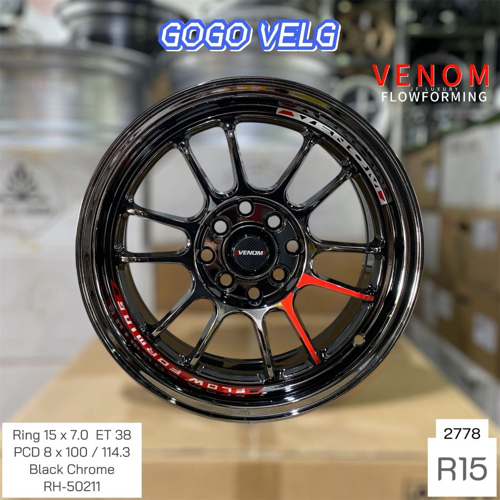 Jual Velg Mobil R15 Venom PCD 4X100/114,3 Lebar 7 ET38 Black Chrome ...