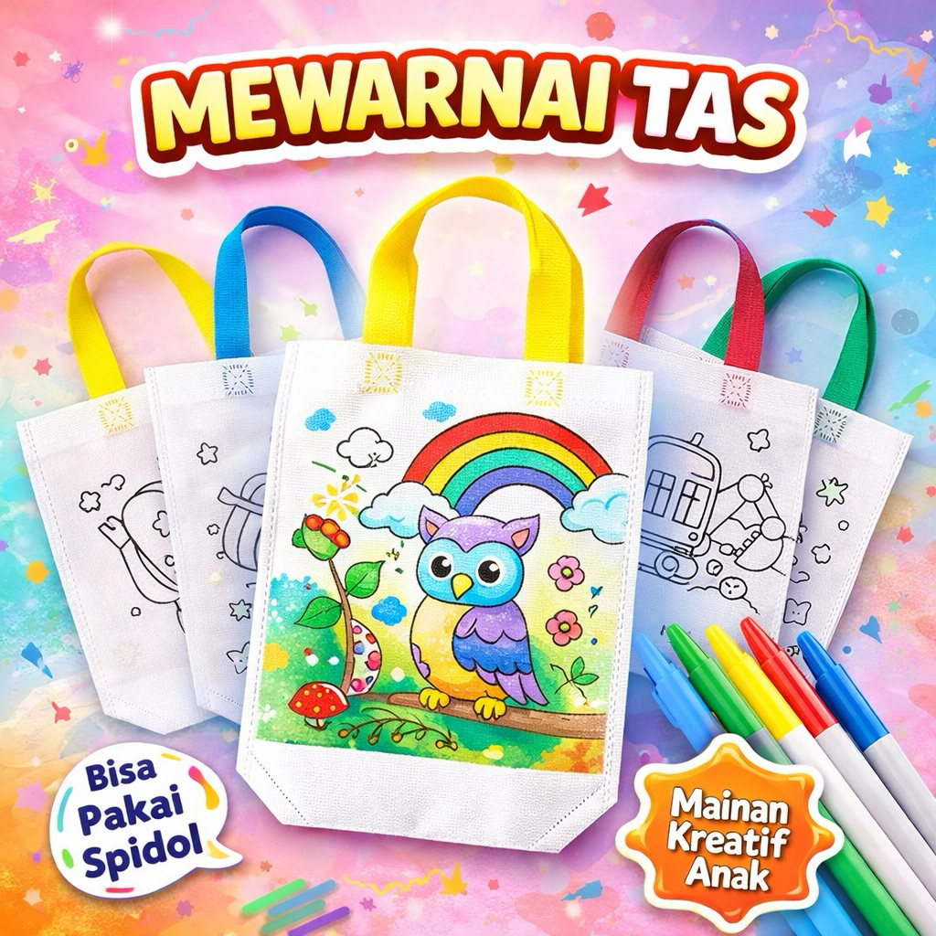 Jual KIDIKOIN DIY Mewarnai Tas SPUNBON Anak Goodie Bag/ DIY Coloring ...