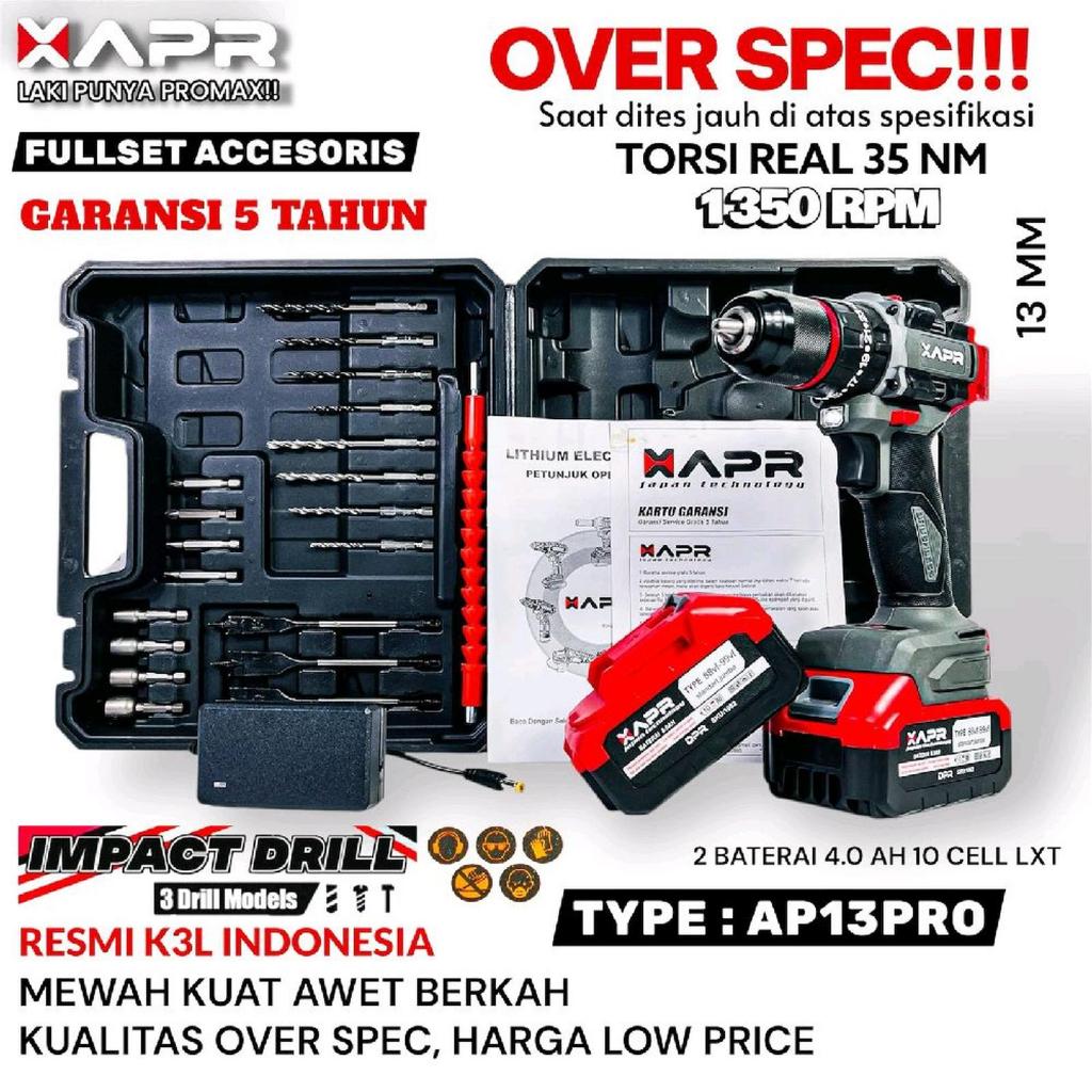 Jual APR Bor Cordless Type AP13 PRO 13mm Brushless Keyless Chuck Impact ...