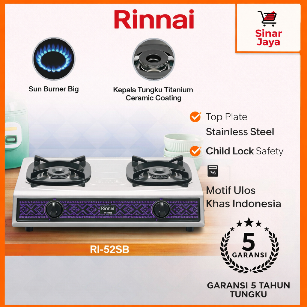 Jual RINNAI RI-52 SB Kompor Gas 2 Tungku Stainless Steel (Sun Burner ...