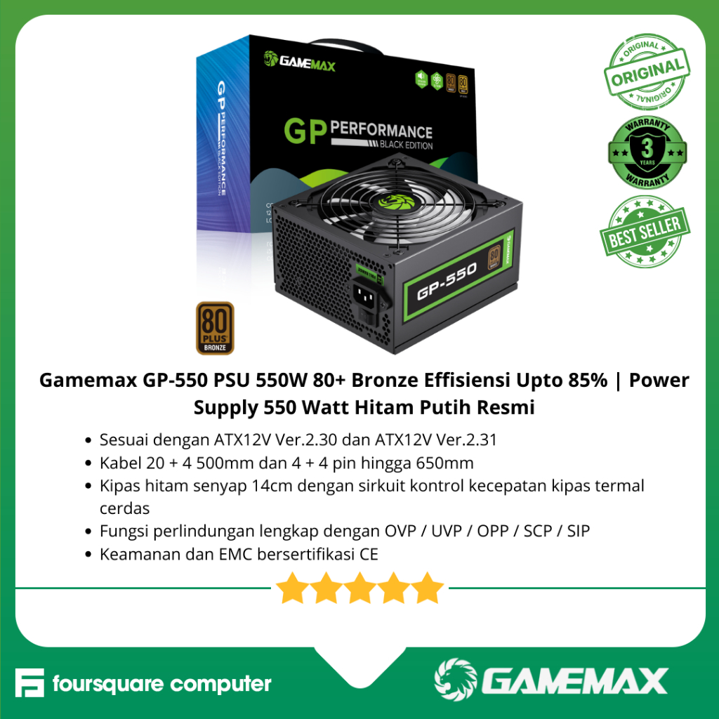 Jual Gamemax GP-550 PSU 550W 80+ Bronze Effisiensi upto 85% | Power ...