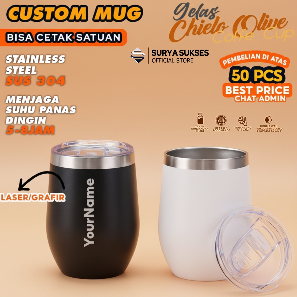 Jual [ Mug Chielo Olive ] Mug Telur Kapasitas 350 ML + Gelas Kopi Tahan ...