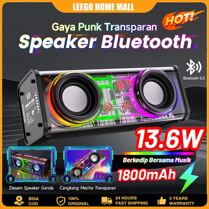Jual Mecha Speaker Bluetooth Subwoofer Baja Kecil Transparan Audio Portabel Nirkabel Rgb 7 Color ...