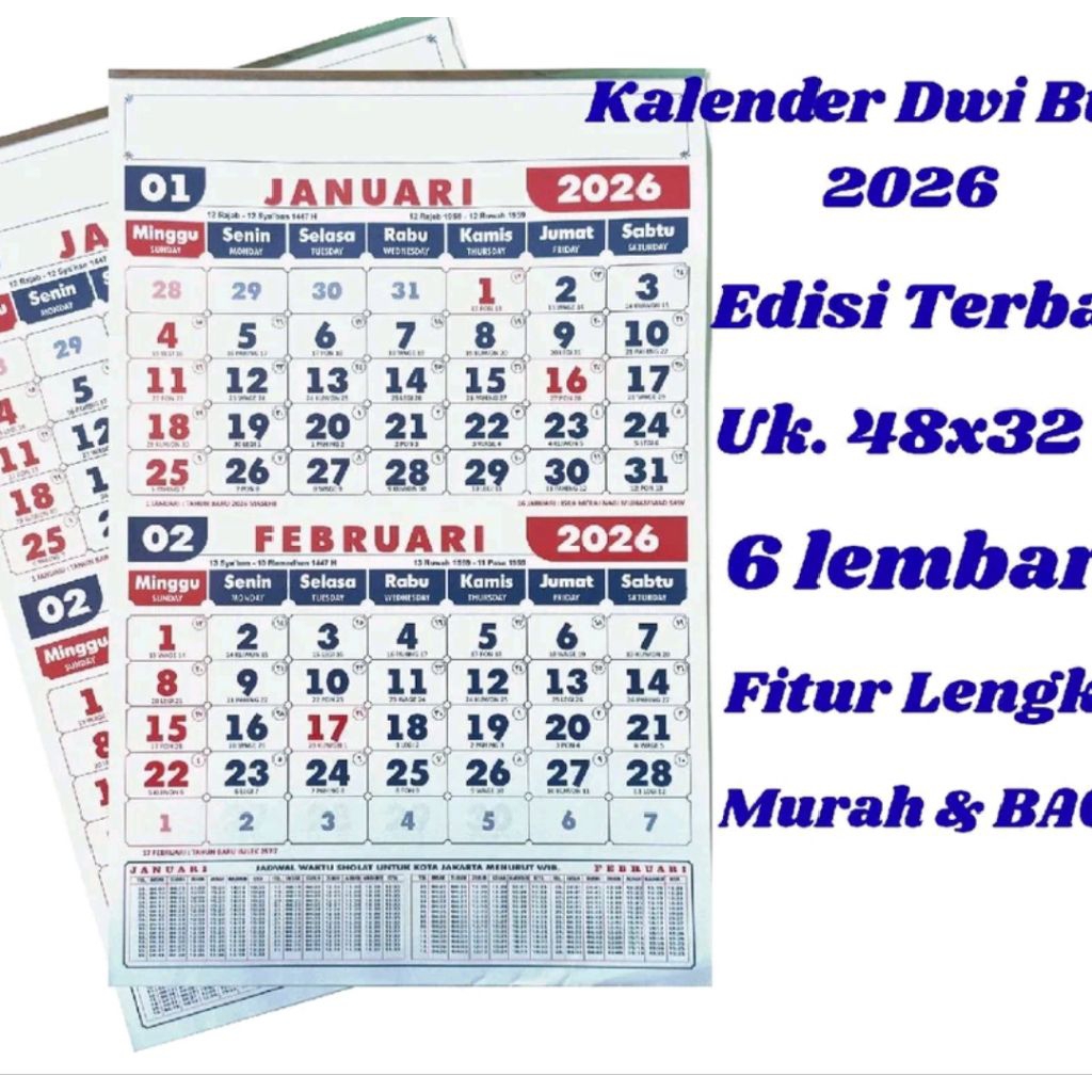 Jual Kalender Kerja Kalender Murah 2 Bulanan 6 Lembar Tahun 2026 ...