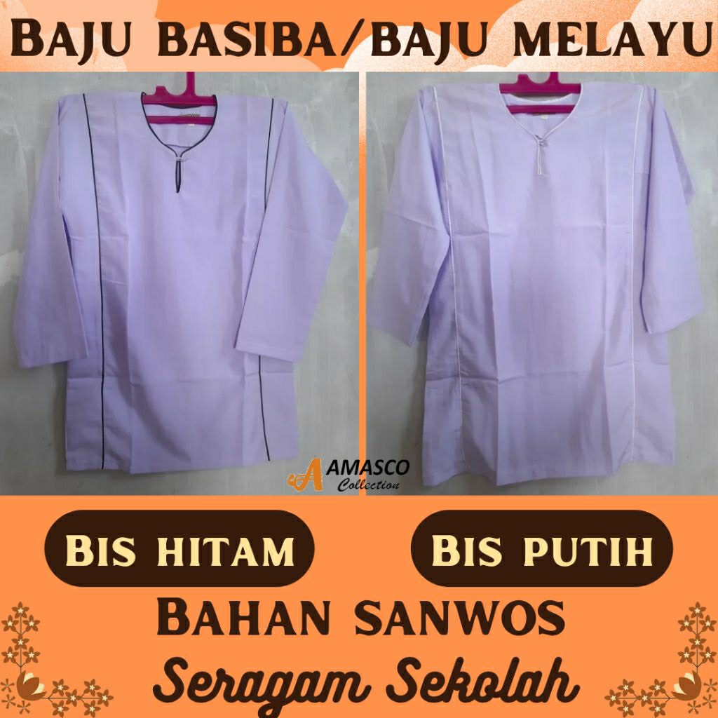 Jual AC02 - Baju kurung basiba/melayu(bahan sanwos) bis hitam dan bis ...