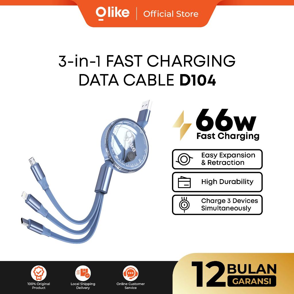 Jual OLIKE KABEL CHARGE DATA 3IN1 66W FAST CHARGING MICRO IPHONE TYPEC ...