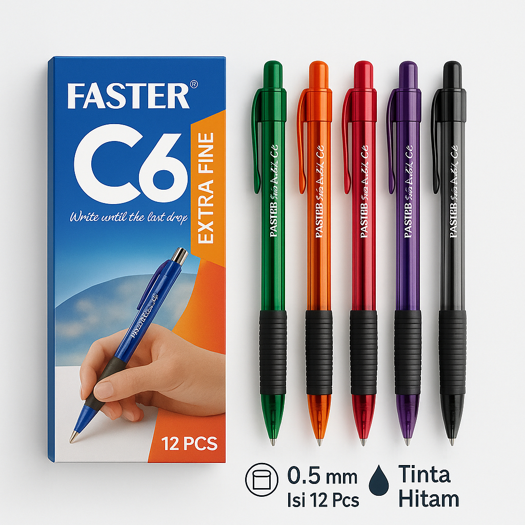 Jual Pulpen Faster C6 Isi 12 Pcs Tinta Hitam 0.5mm | Shopee Indonesia