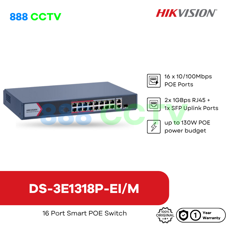 Jual Hikvision DS-3E1318P-EI/M 16 Port Fast Ethernet Smart POE Switch | Shopee Indonesia