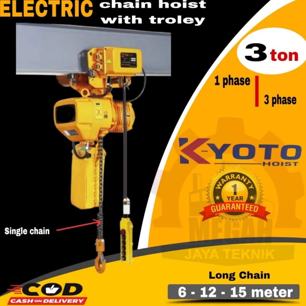 Jual ELECTRIC CHAIN HOIST + TROLIY 3 TON RANTAI SINGLE 6 MTR, 12 MTR ...
