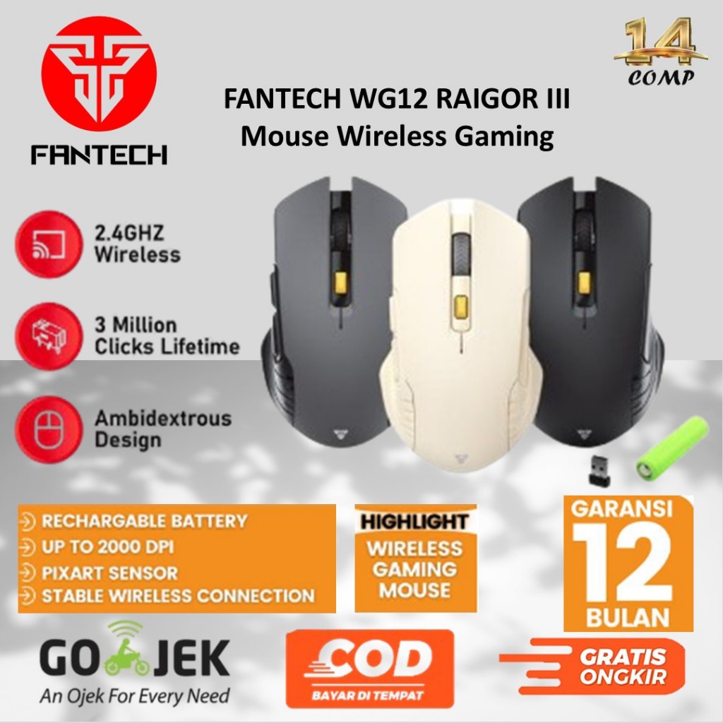 Jual FANTECH WG12 RAIGOR III Mouse Wireless Gaming 2000DPI 2.4GHZ ...