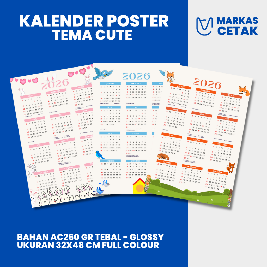 Jual Kalender Poster CUTE -Kalender dinding TEMA CUTE 2026 | Shopee ...