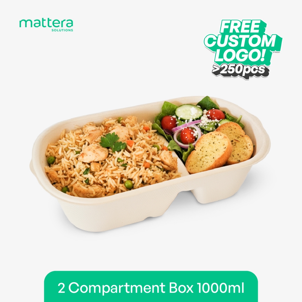 Jual [Mattera] Bagasse Box 1000 ml 2 Sekat - Kapasitas Besar Box Serat ...
