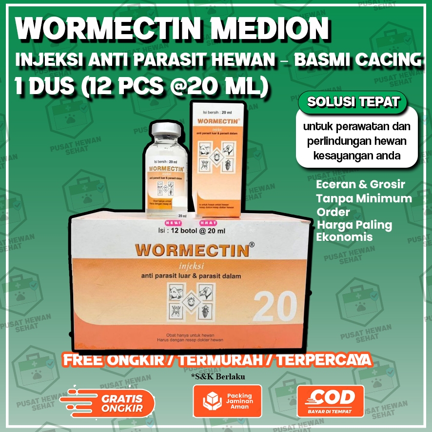 Jual WORMECTIN MEDION 1 DUS (12 BOTOL @20 Ml) Injeksi Anti Parasit ...