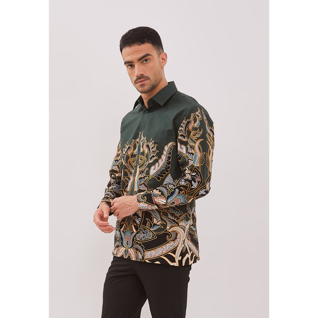 Jual Alisan Kemeja Lengan Panjang Batik Kombinasi 10761 Hijau Slimfit ...
