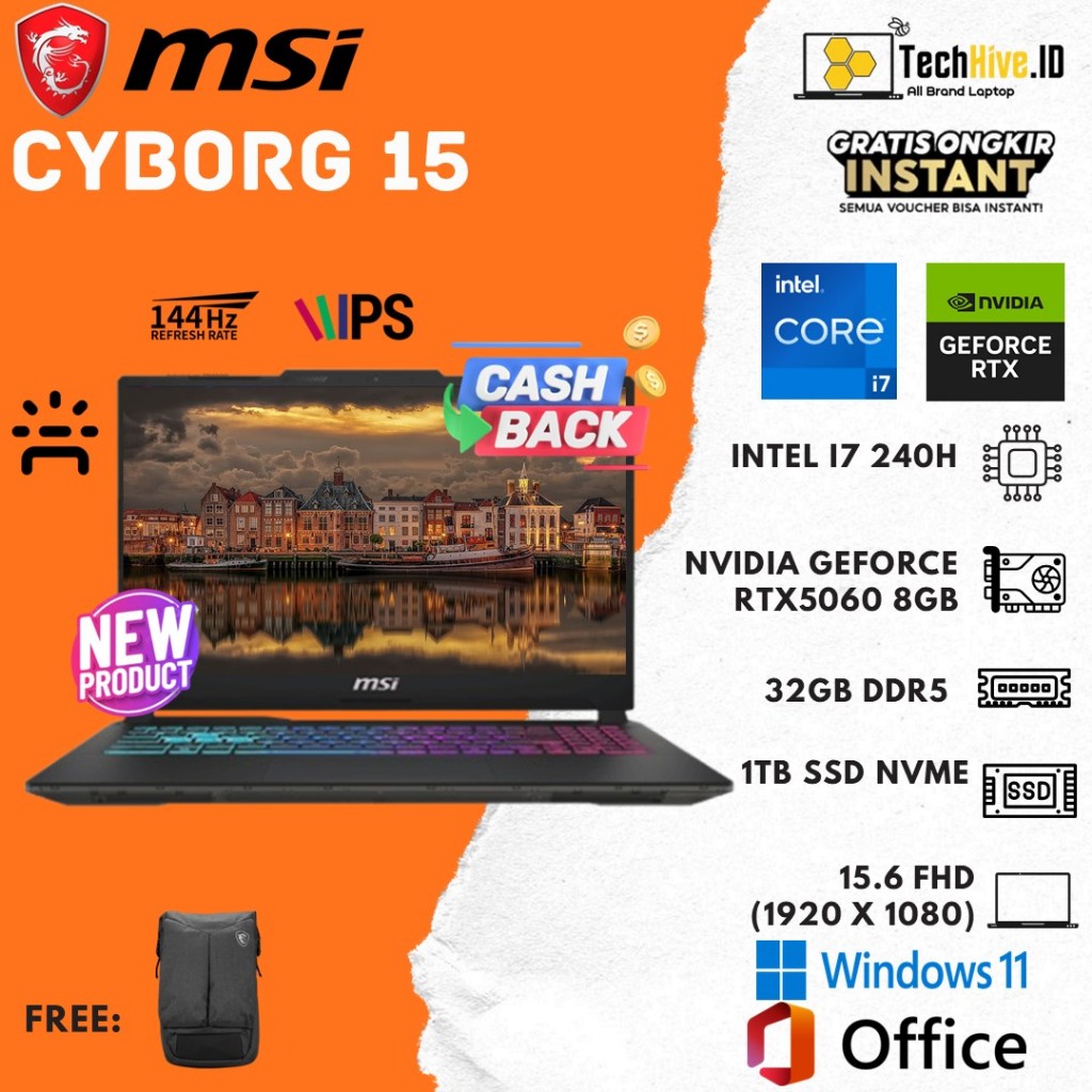 Jual MSI Cyborg 15 CORE I7 240H RTX5060 8GB | 32GB 1TB SSD W11+OHS 15 ...