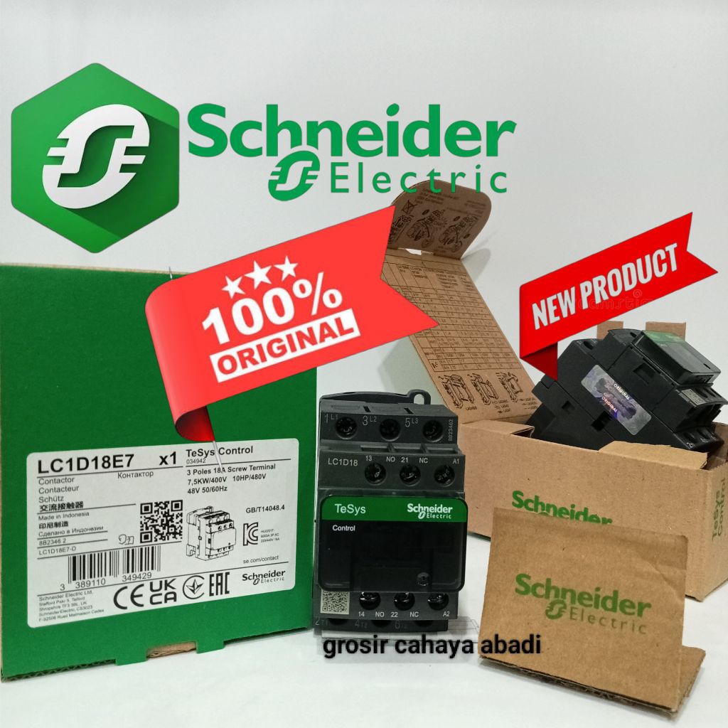 Jual kontaktor Contactor schneider 18a lc1d18e7 48vac 3phase contactor ...