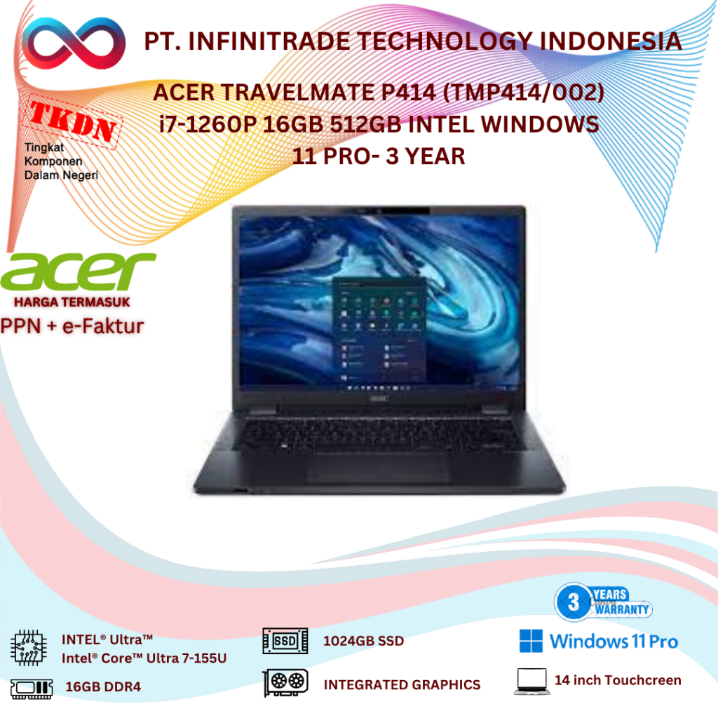 Jual ACER TRAVELMATE P414 (TMP414/0002) i7-1260P 16GB 512GB INTEL ...