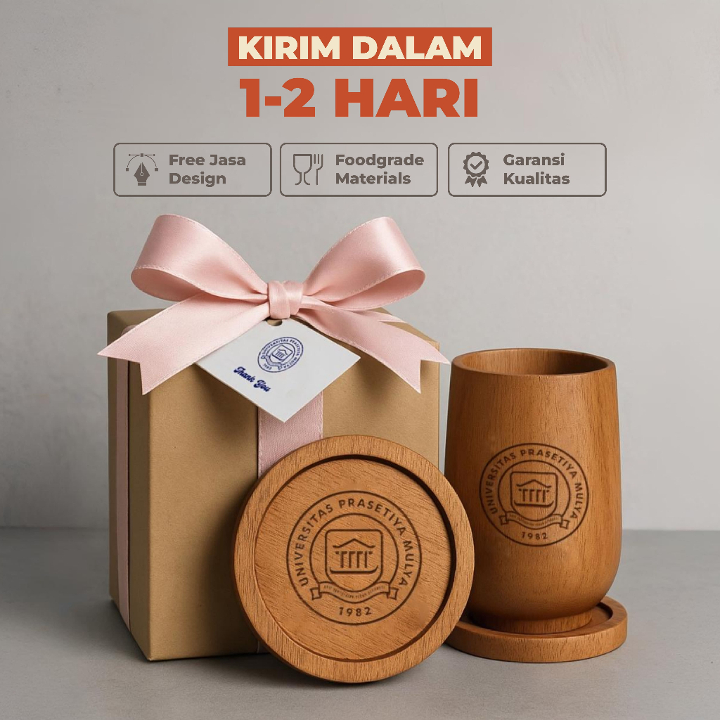 Jual [ FREE CUSTOM GRAFIR ] Hampers Gelas Kayu Custom dan Coaster ...