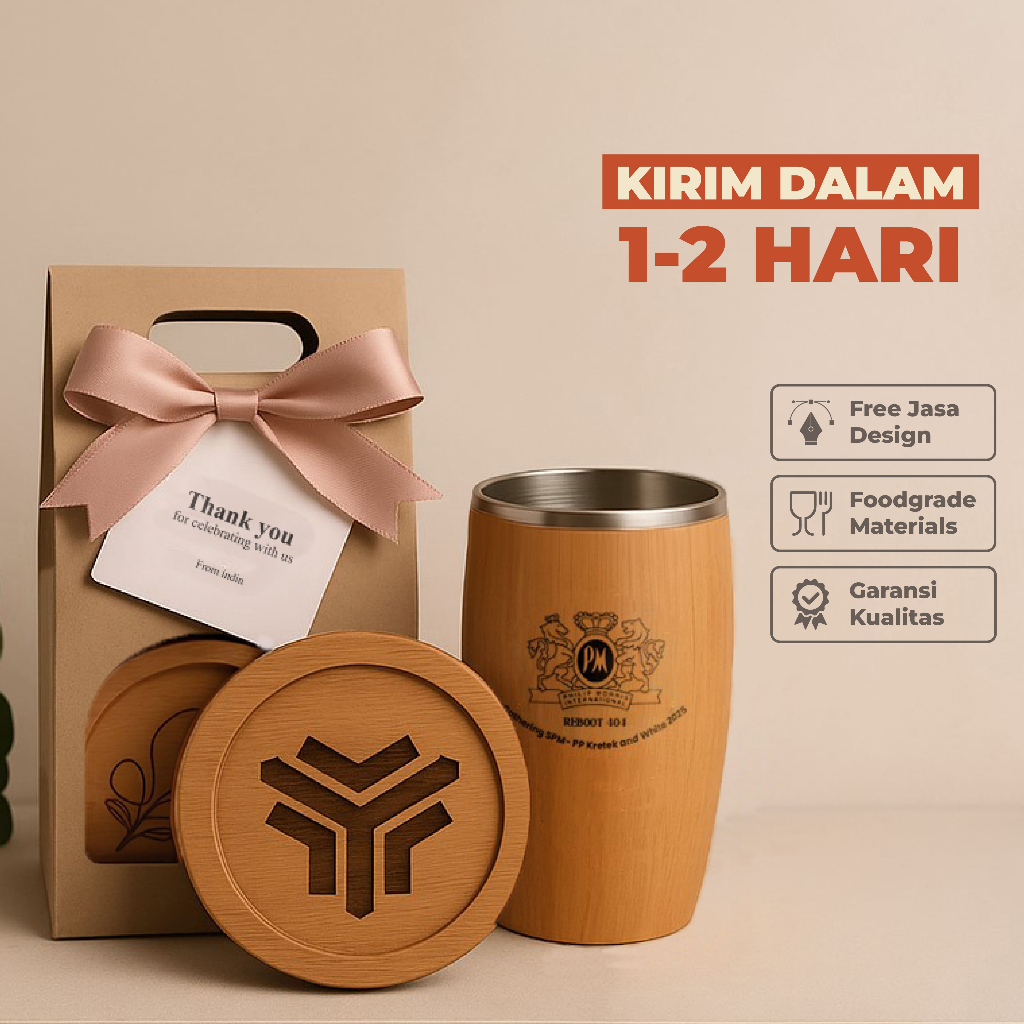 Jual [FREE CUSTOM GRAFIR] Set Hampers Tatakan Gelas Kayu dan Gelas Kayu ...