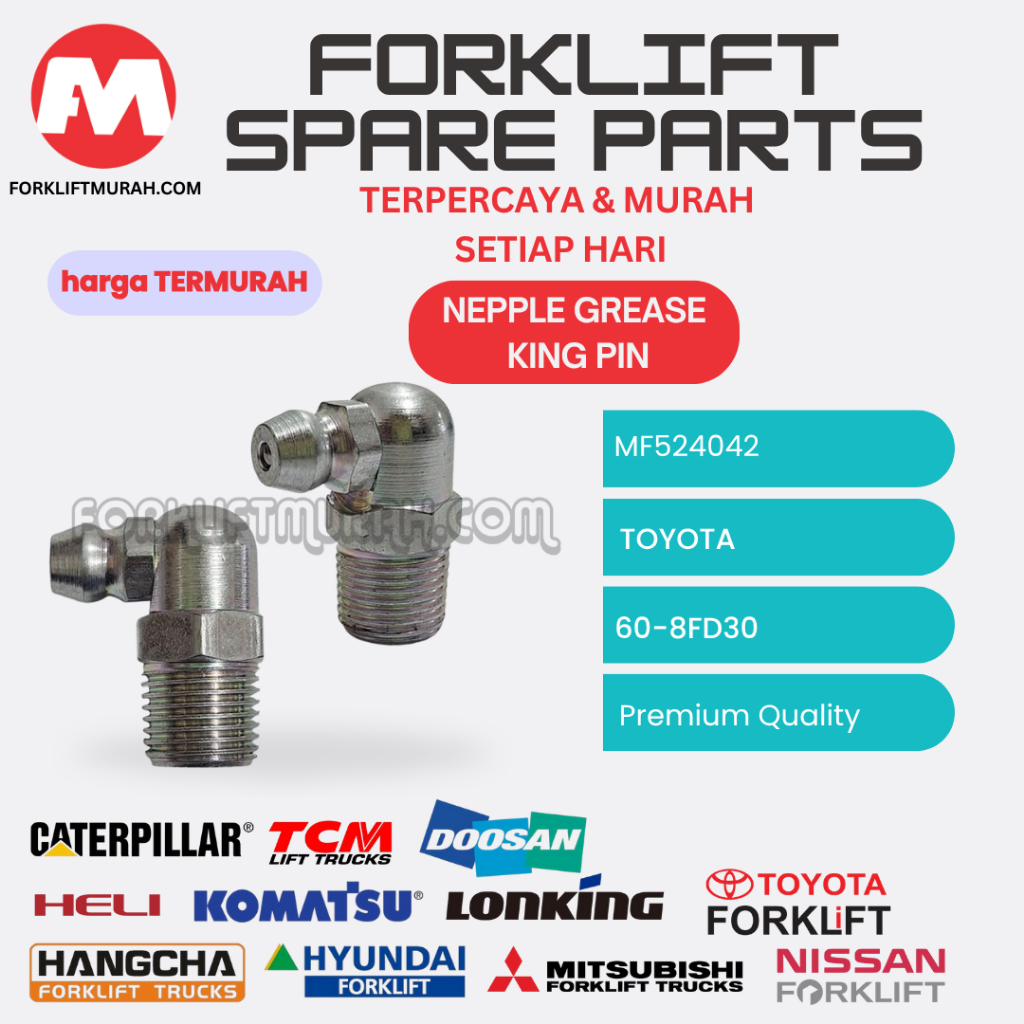 Jual NEPPLE GREASE KING PIN SPAREPART FORKLIFT MITSUBISHI MF524042 ...