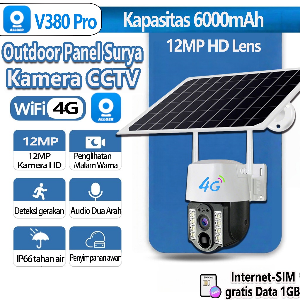 Jual V380 Pro 4G WIFI Kamera CCTV Luar Ruangan 5MP HD Tenaga Surya ...