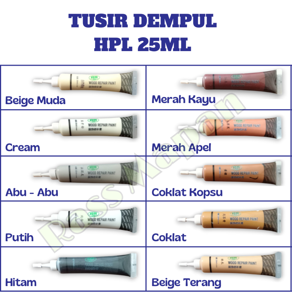 Jual TUSIR DEMPUL/CAT PERBAIKAN KAYU HPL 25ML - Berbagai Pilihan Warna ...