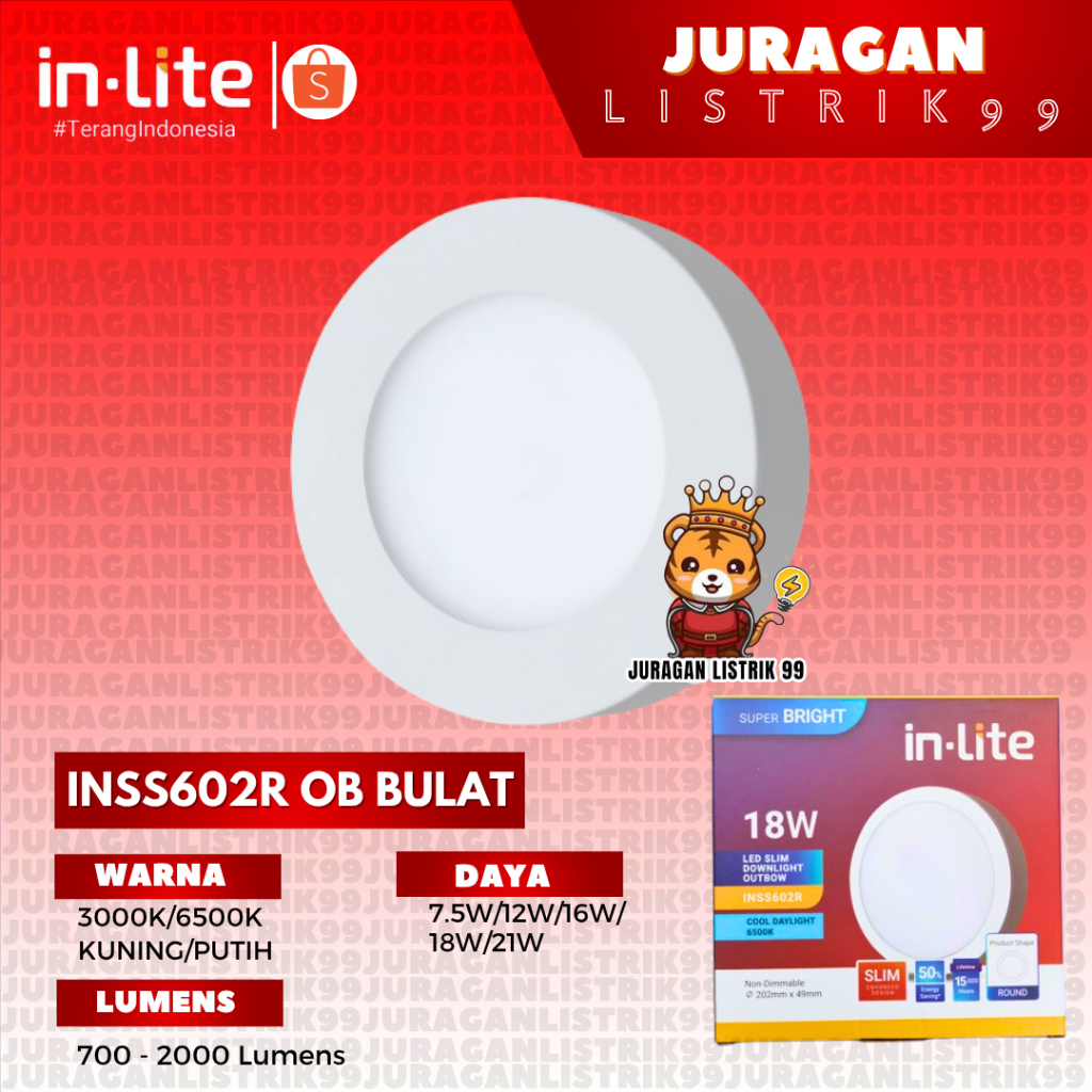 Jual INLITE - INSS602R Super Bright LED Slim Downlight Outbow Lampu ...