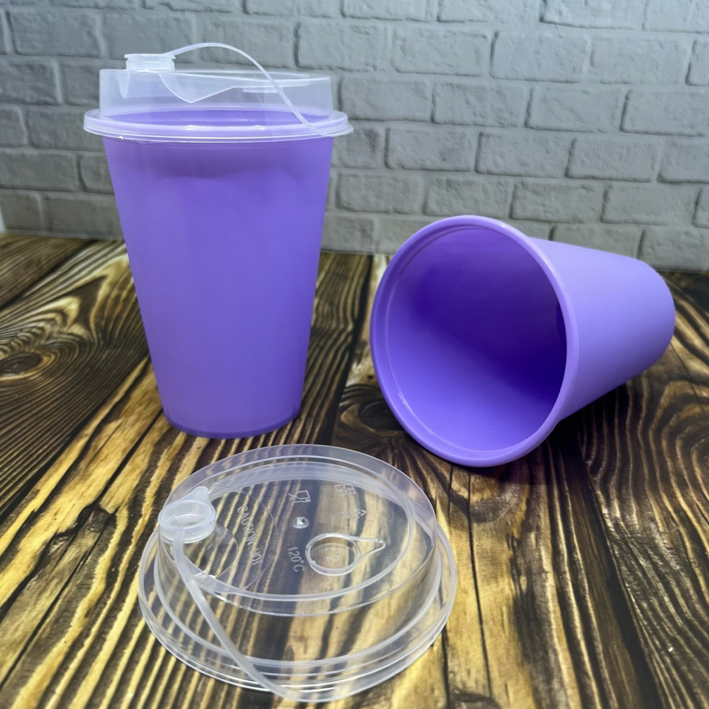 Jual [25pcs] Cup Gelas PP Injection 14oz Frosted Ungu/Purple 400ml ...