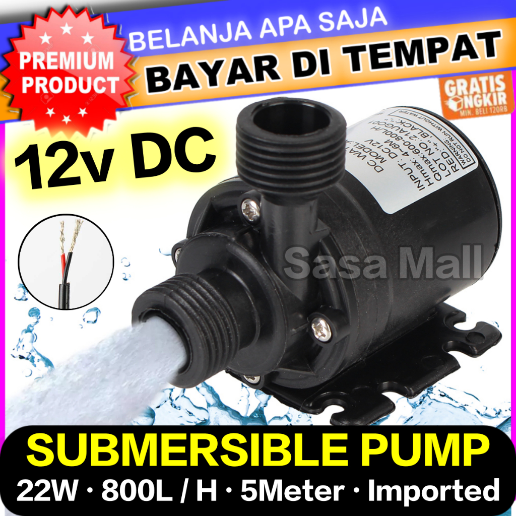 Jual Pompa Air Mini Aquarium Ikan Submersible Pump Fish Tank 12V DC 22W ...