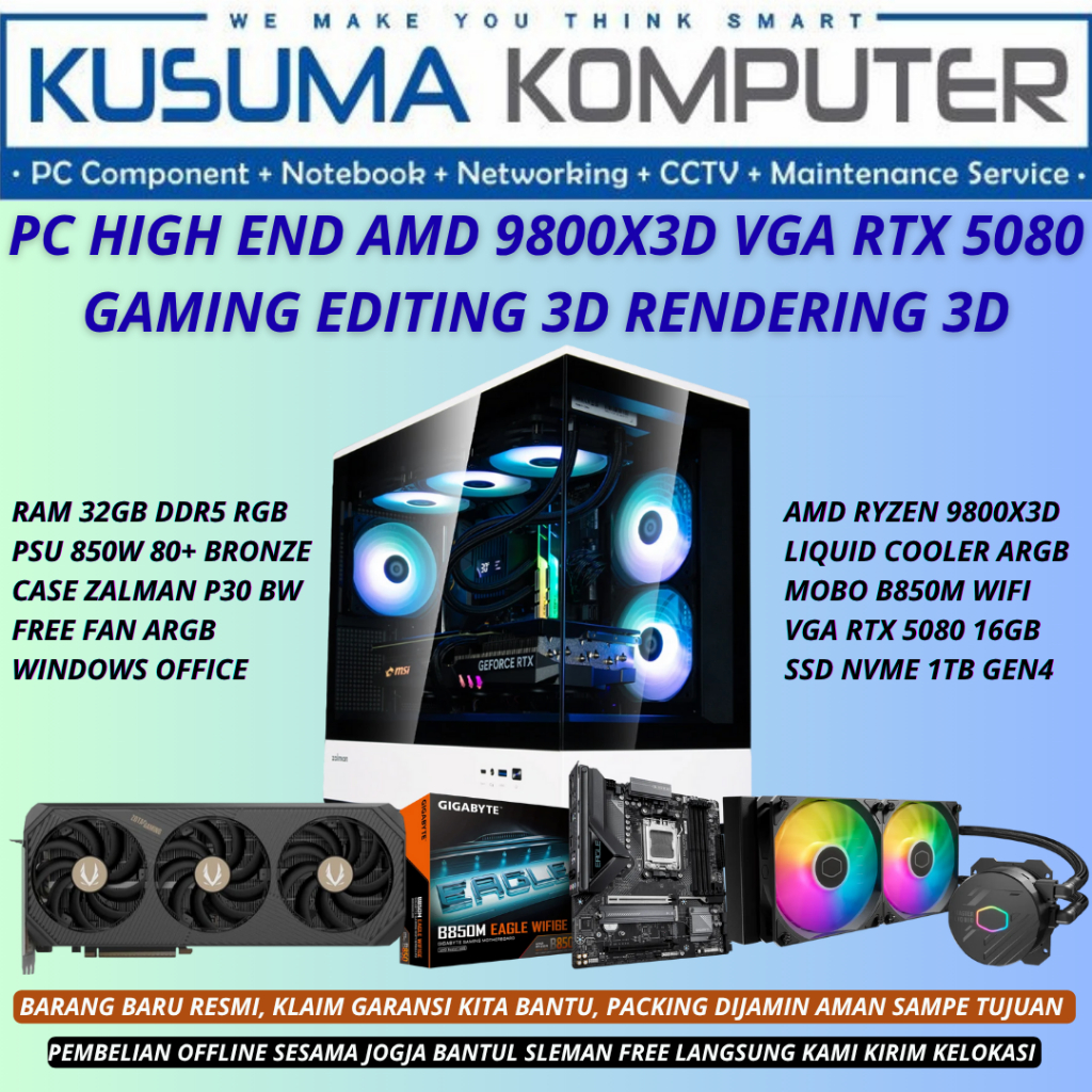 Jual PC Komputer Editing Rendering Gaming High end AM RYZEN 9800X3D VGA ...