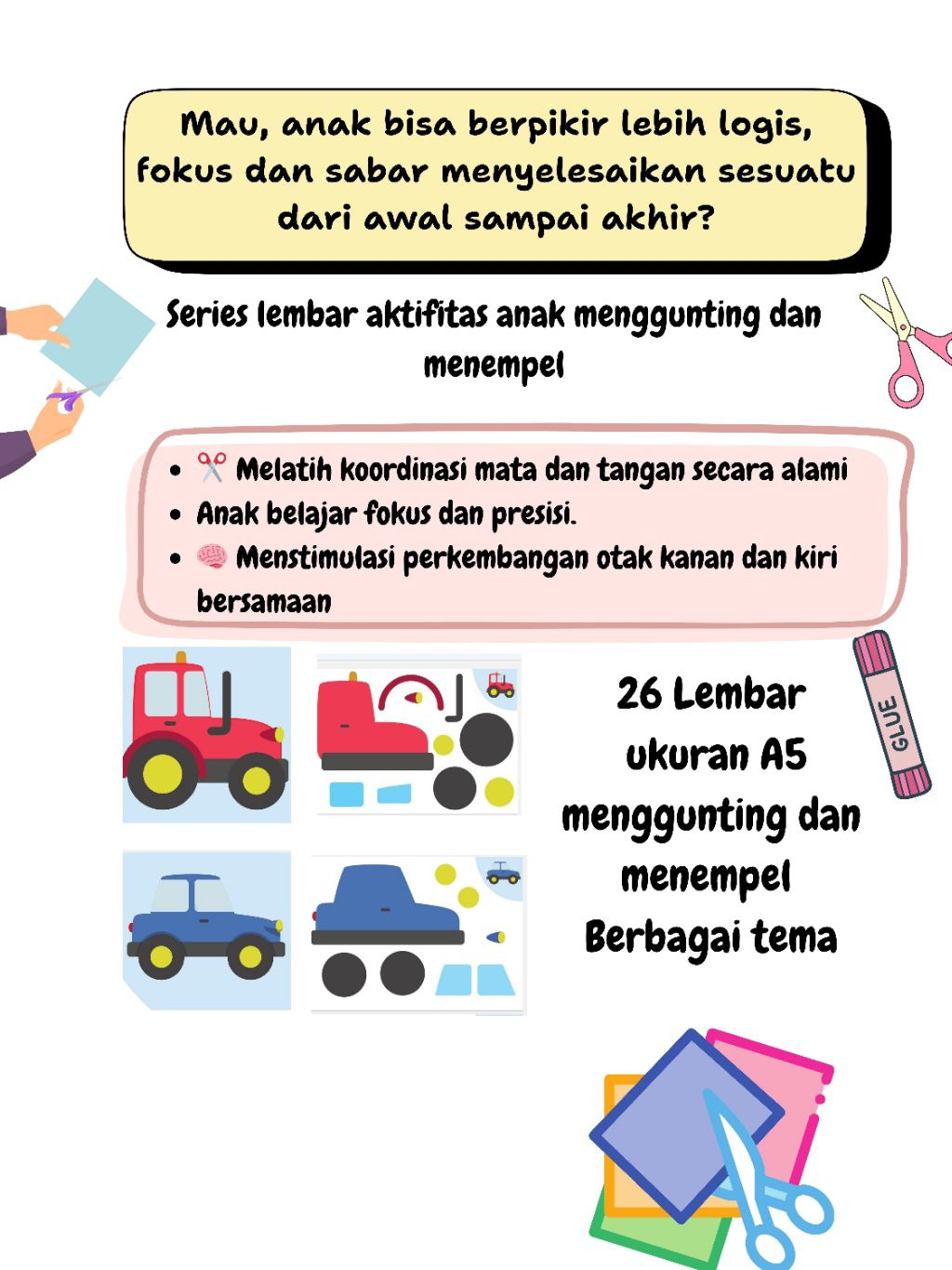 Jual Lembar aktifitas anak usia 3-7 tahun menggunting dan menempel ...