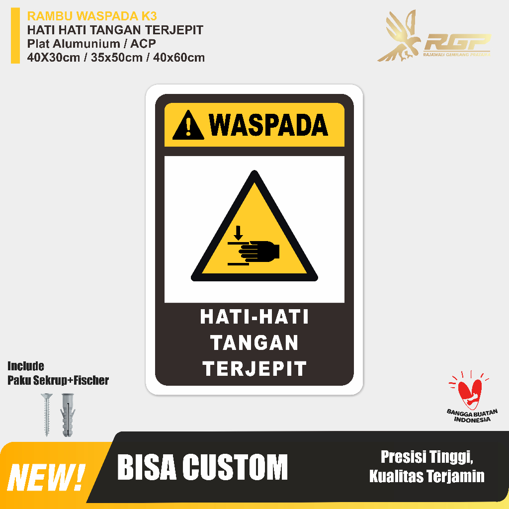 Jual Rambu K3 Waspada Hati Hati Tangan Terjepit - Plat Alumunium ...