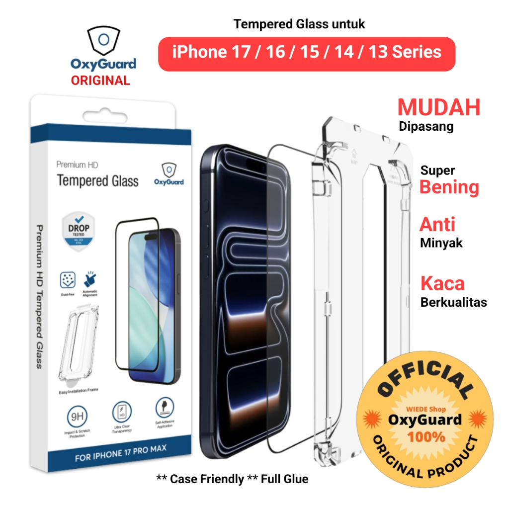 Jual Tempered Glass for iPhone 17 16 15 14 13 Pro Max Air Mini OXYGUARD ...