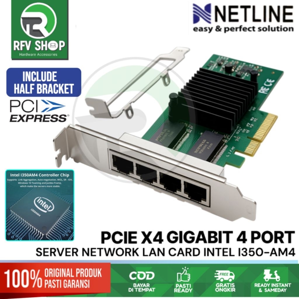 Jual PCIE x4 Quad gigabit Network LAN Card 4 Port chipset INTEL I350 ...