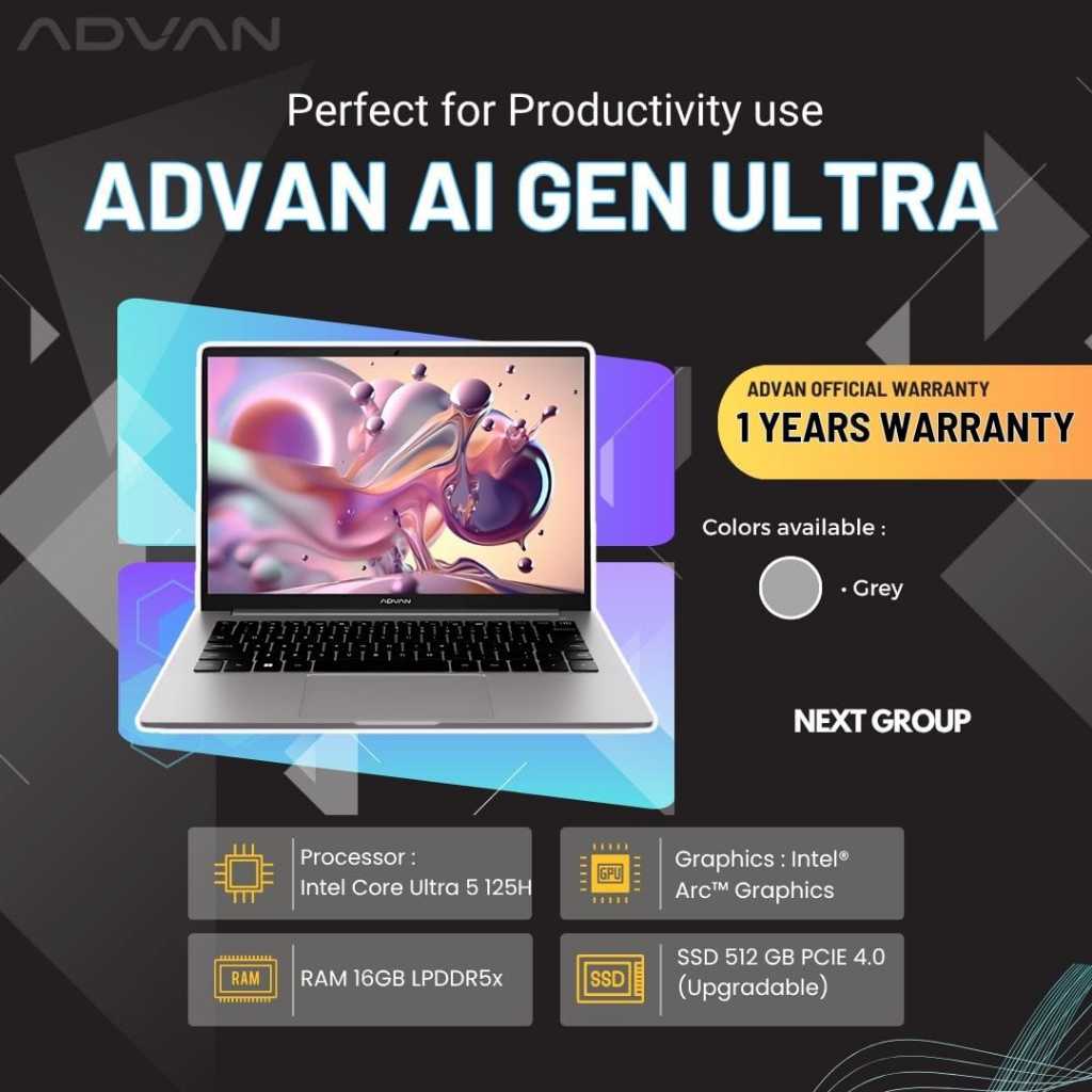 Jual ADVAN AI GEN Intel Ultra 5 125H RAM16GB SSD2TB 14'' Ips 100% Srgb ...
