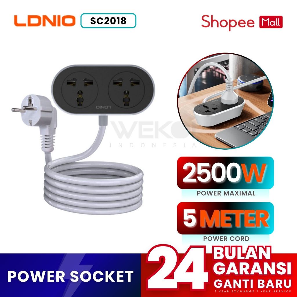 Jual LDNIO SC2018 Power Socket Universal Extension Cord 2500W Maximal ...