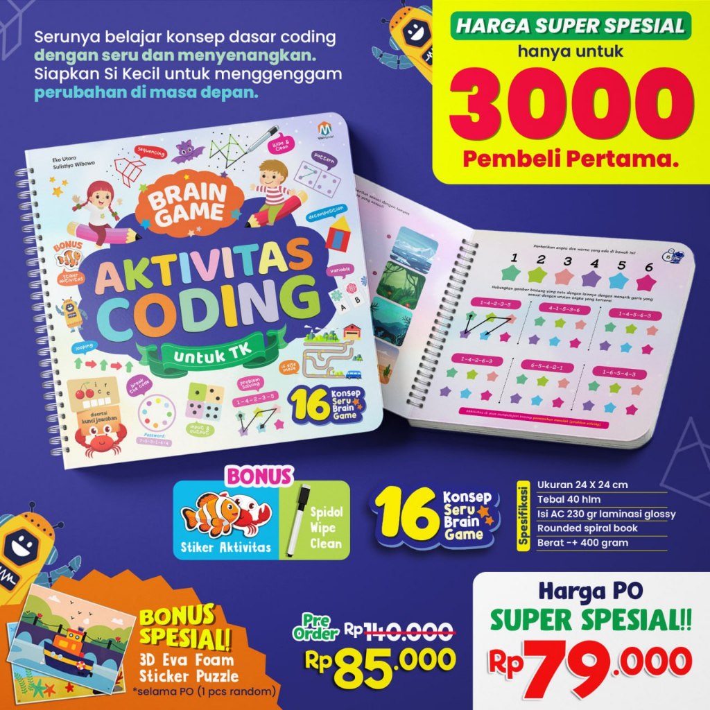 Jual Brain Game Aktivitas Coding untuk anak PAUD TK wipe and clean asah ...