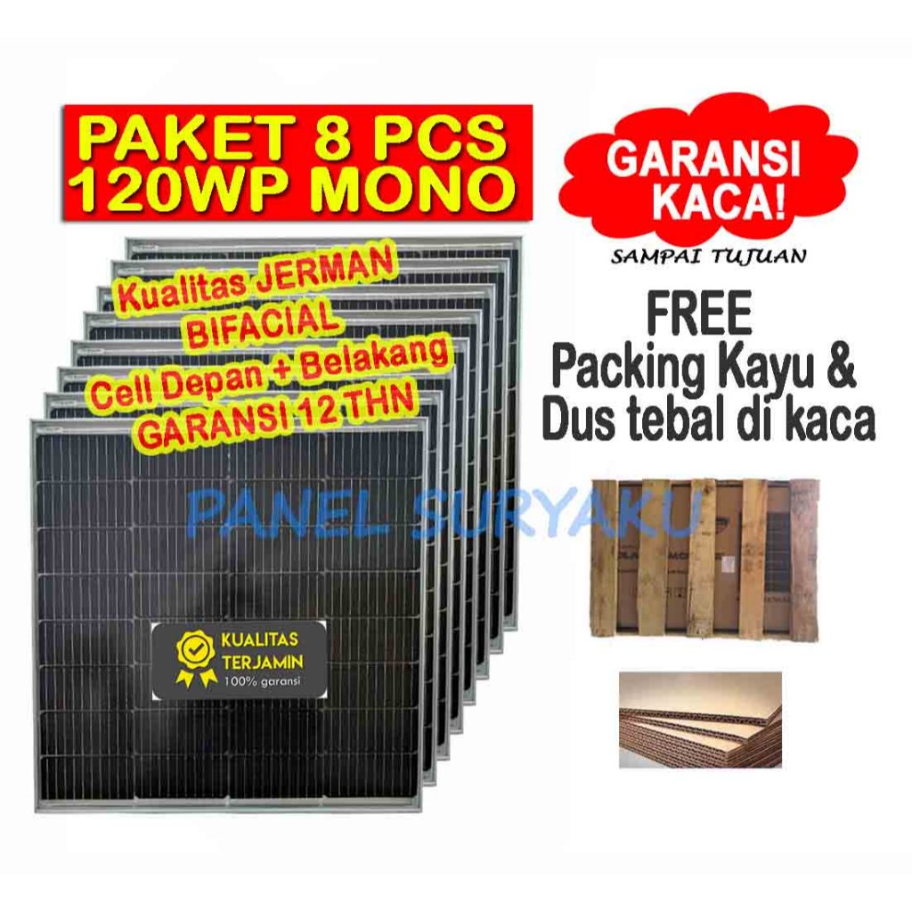 Jual Paket 8pcs Solar Panel Surya 120wp Mono FREE Packing Kayu | Shopee ...