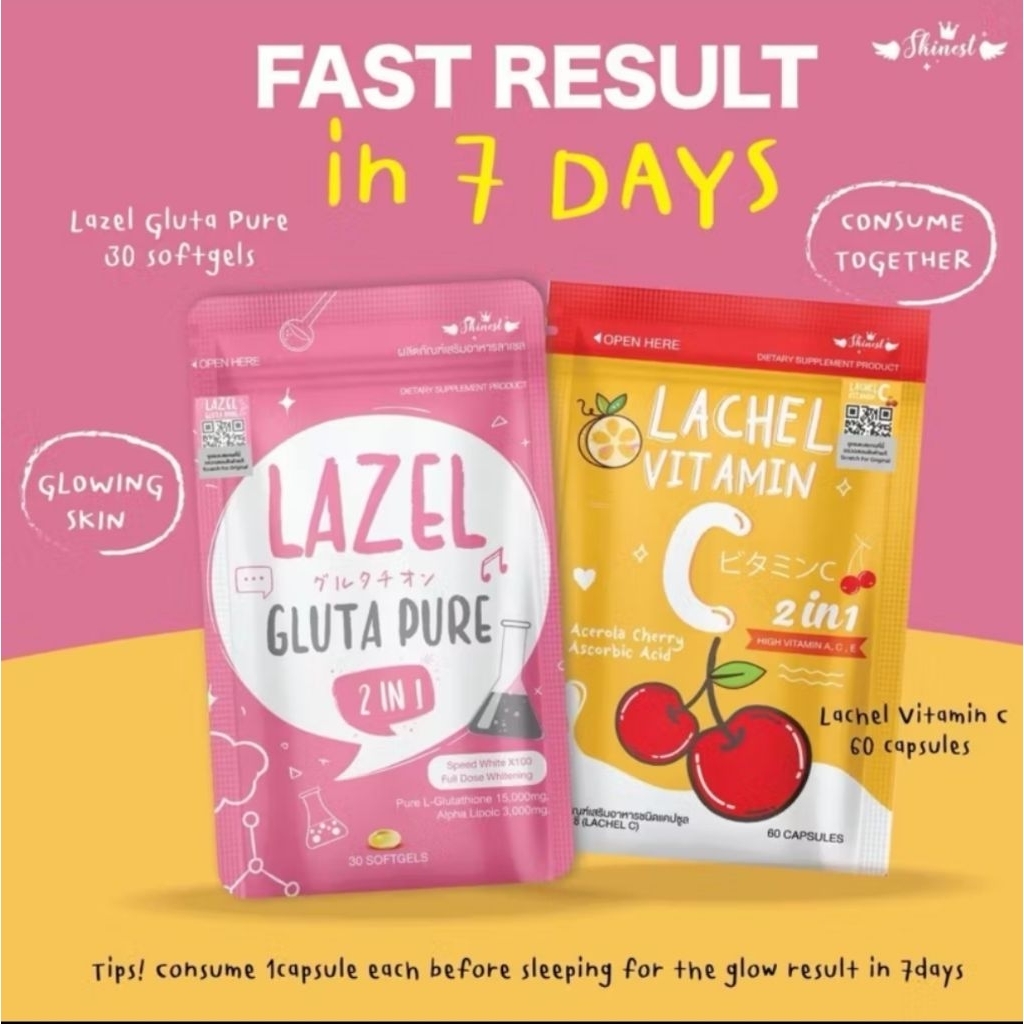 Jual LAZEL GLUTA PURE + LACHEL VIT C MADE IN THAILAND | Shopee Indonesia