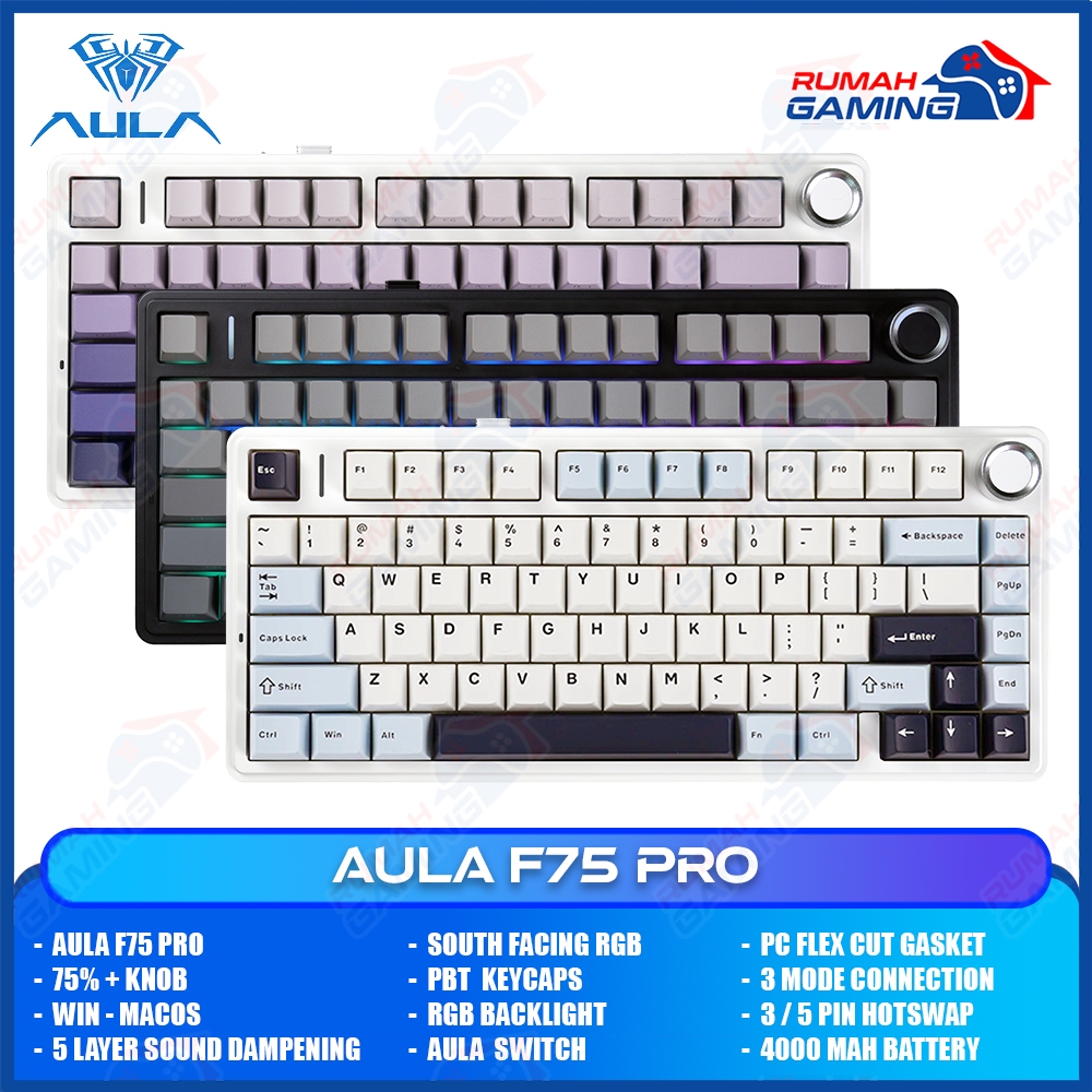 Jual AULA F75 PRO - 75% Compact - 3 Mode - Gaske Mount - RGB - PBT ...