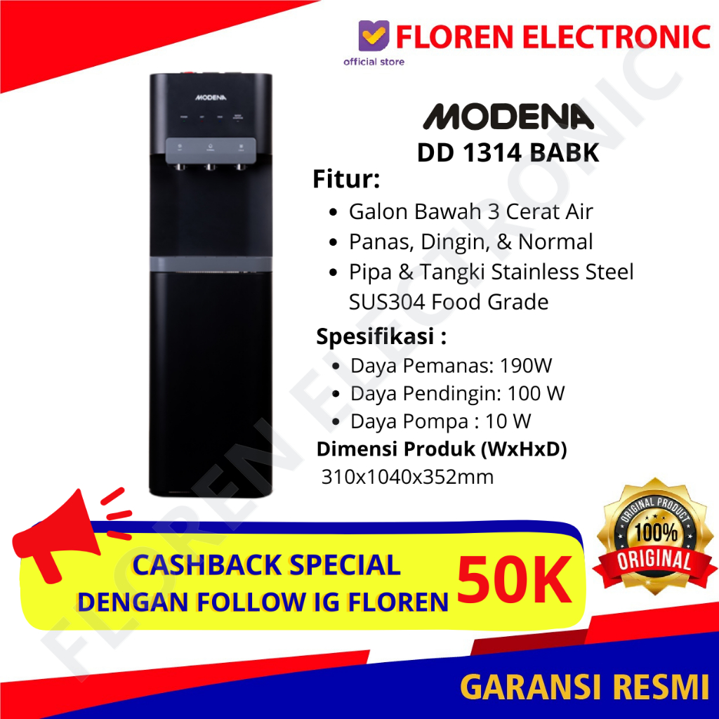 Jual MODENA Dispenser DD 1314 BABK DD1314BABK 1314BABK Hitam Pakai ...