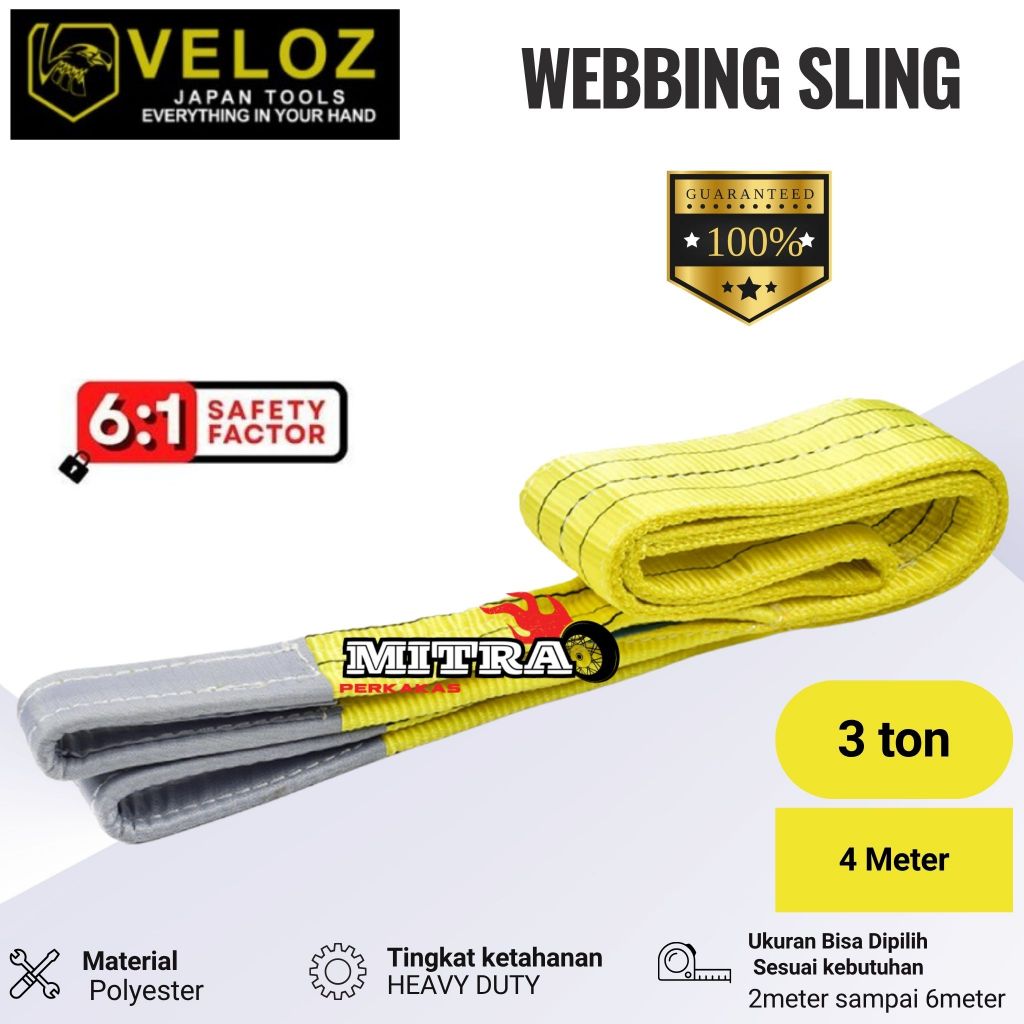 Jual Tali Pengikat Angkat Webbing Sling Belt 3 Ton x 4 Meter Kuning ...