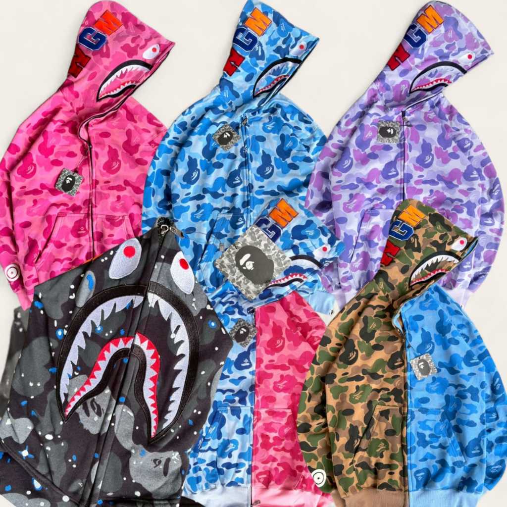 Jual JAKET FULL ZIPPER HOODIE BAPE SHARK WGM CAMO ABC FULL BORDIR ...