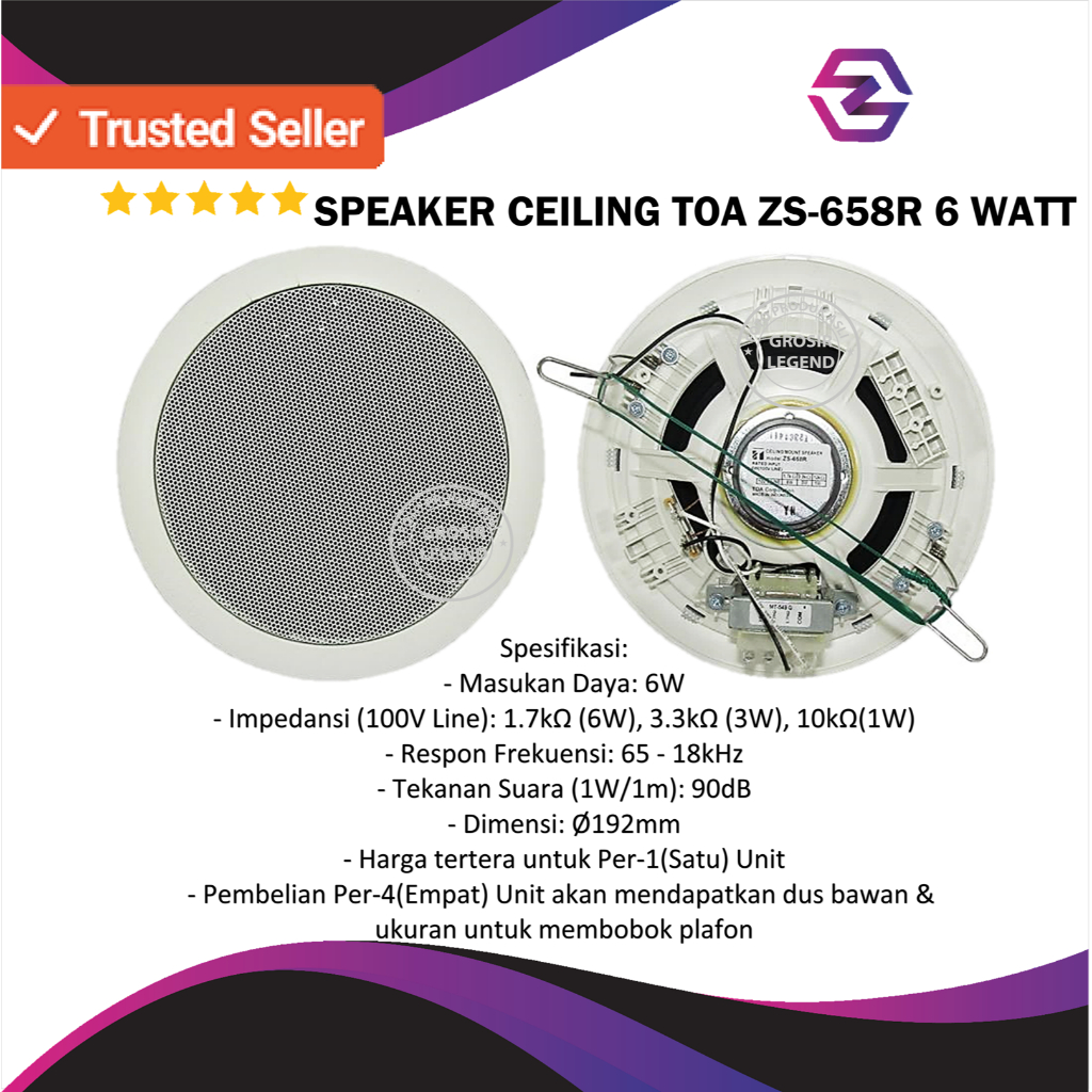 Jual Speaker Plafon atau Speaker Ceiling Toa ZS-658R 6 WATT | Shopee ...